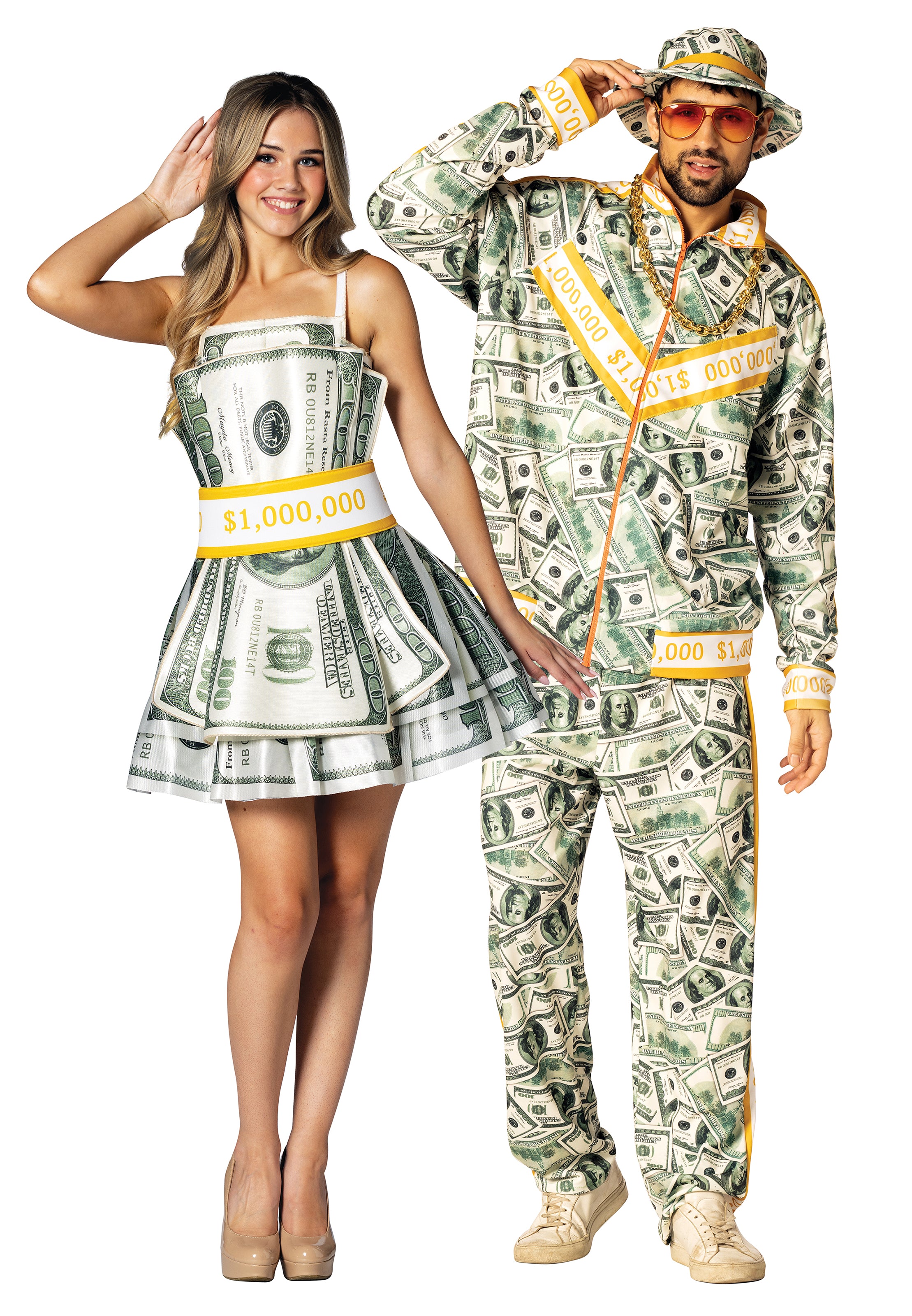 Money Dress & Money Suit Couple Costume, Women's Size 2-8 & Men's L-XL ...